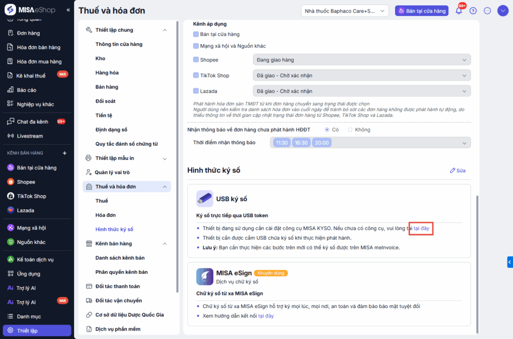 Hướng dẫn tích hợp hình thức ký số bằng USB Ký số (USB Token) trên máy ...